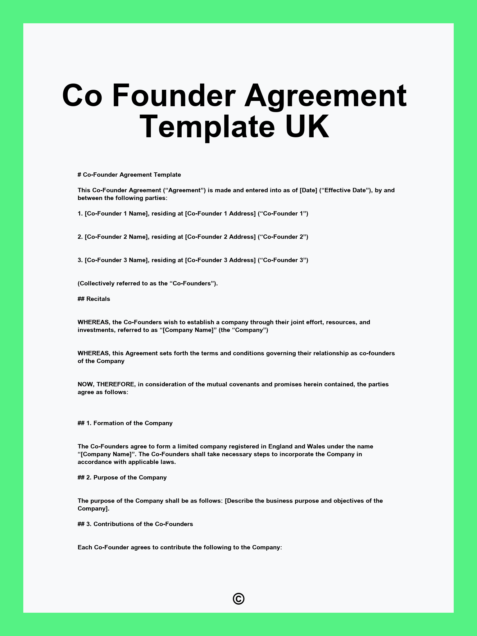 Co Founder Agreement Template UK