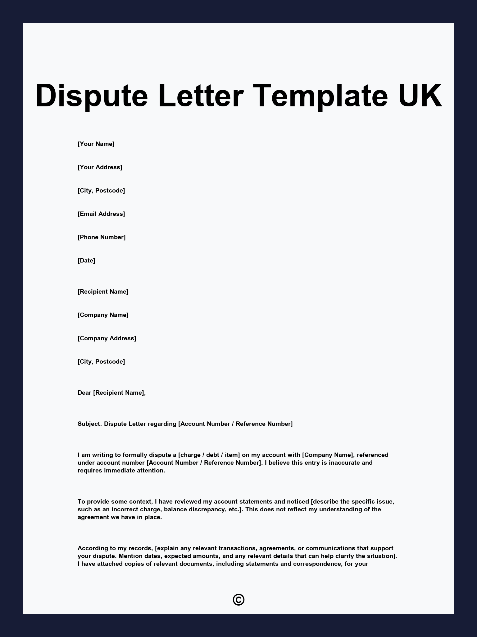 Dispute Letter Template UK