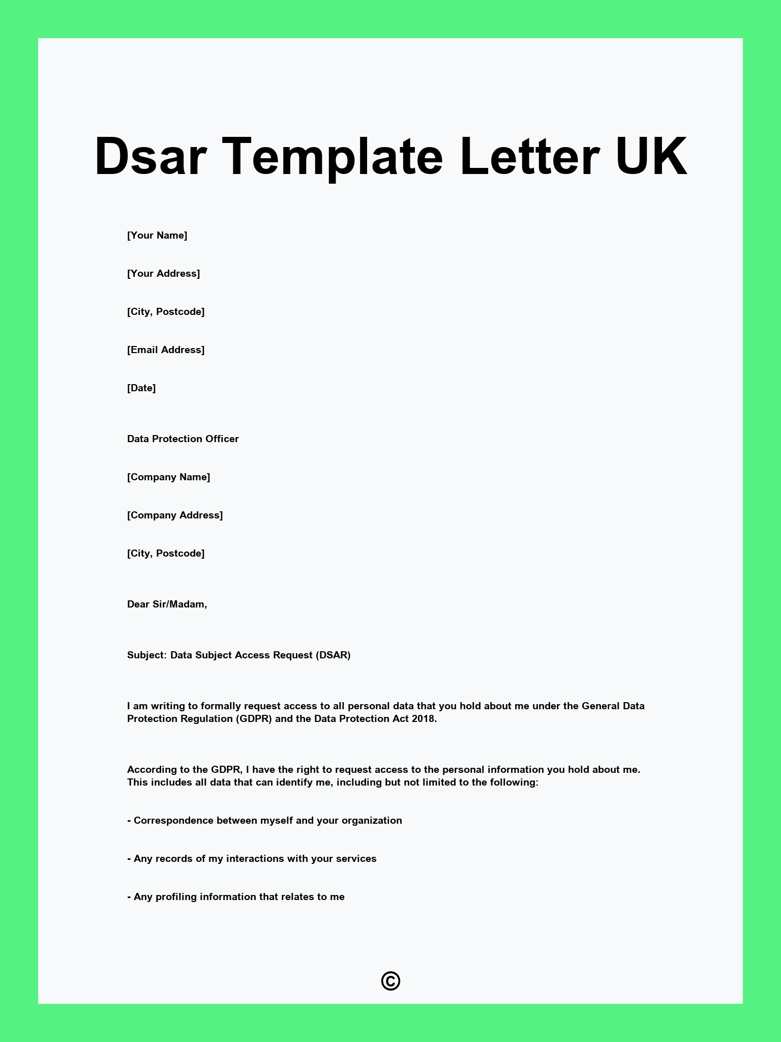 Dsar Template Letter UK
