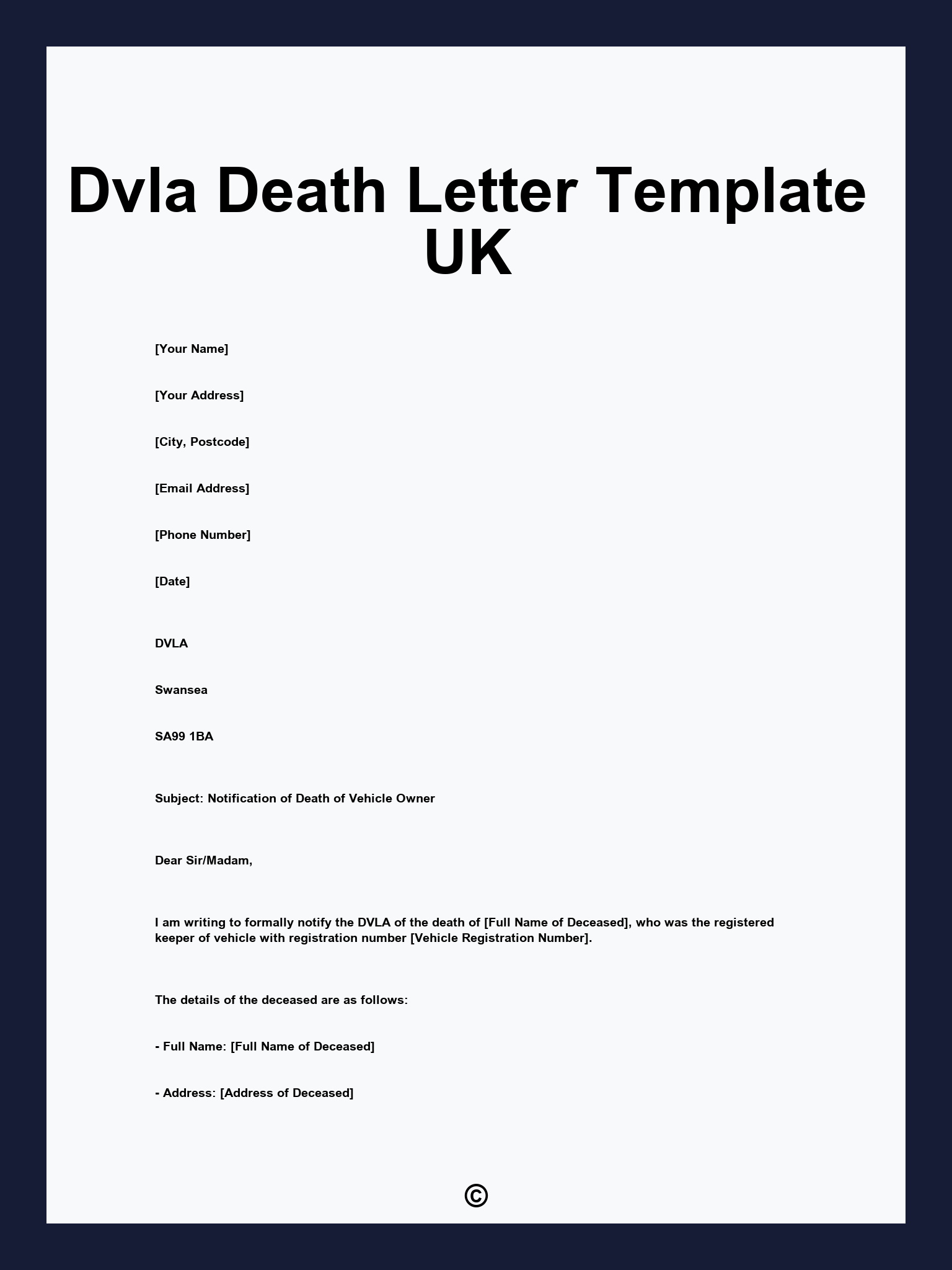 Dvla Death Letter Template UK