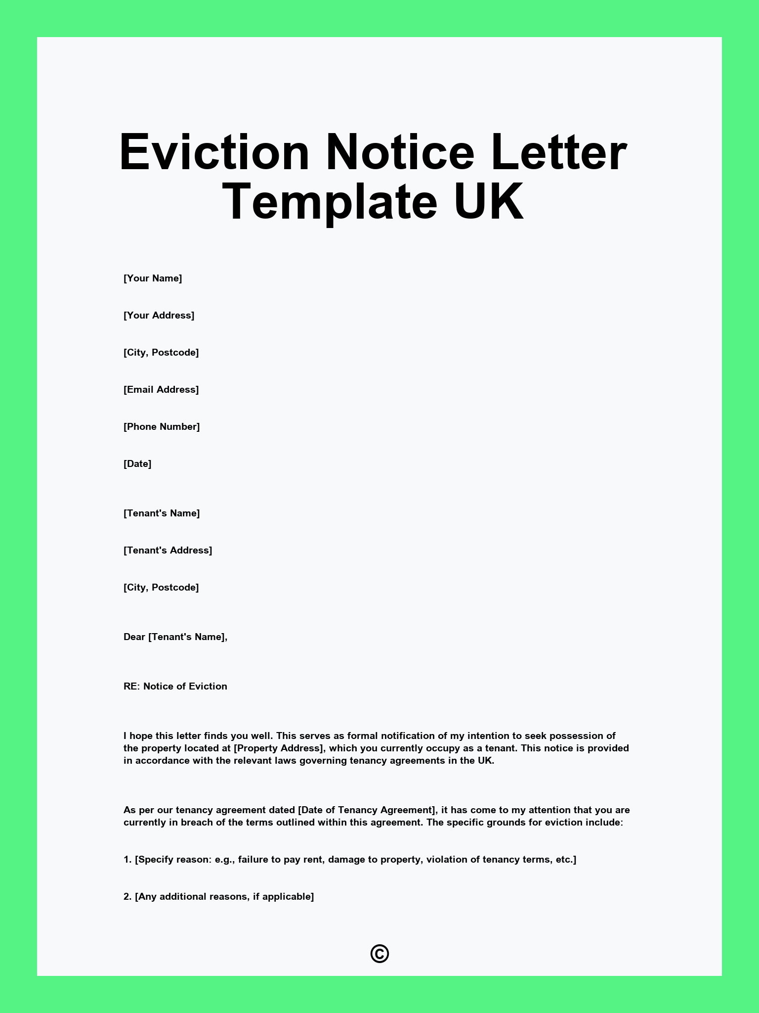 Eviction Notice Letter Template UK