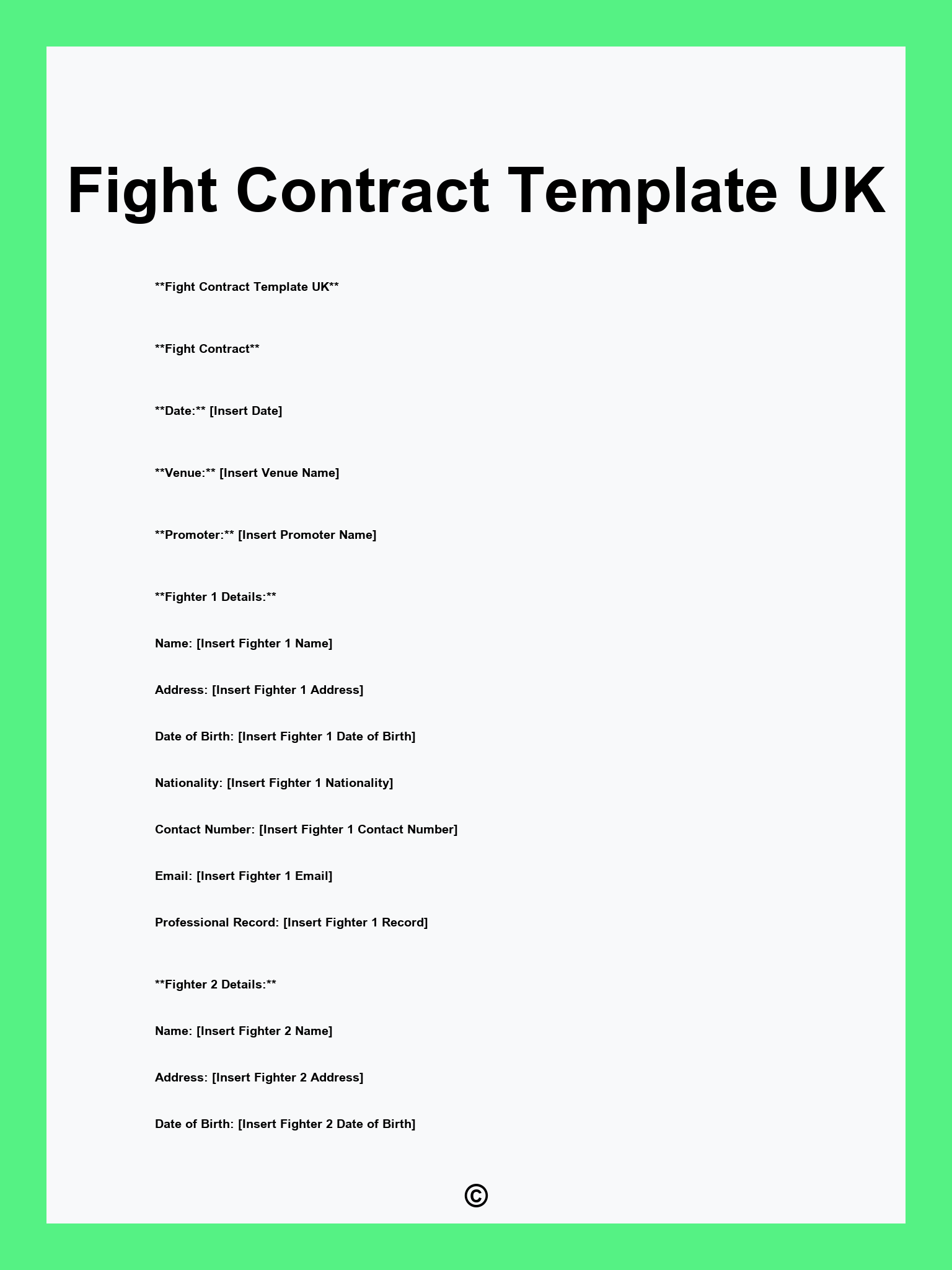 Fight Contract Template UK