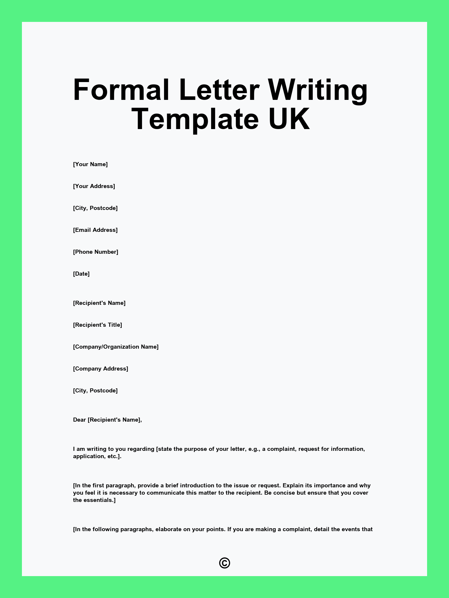 Formal Letter Writing Template UK