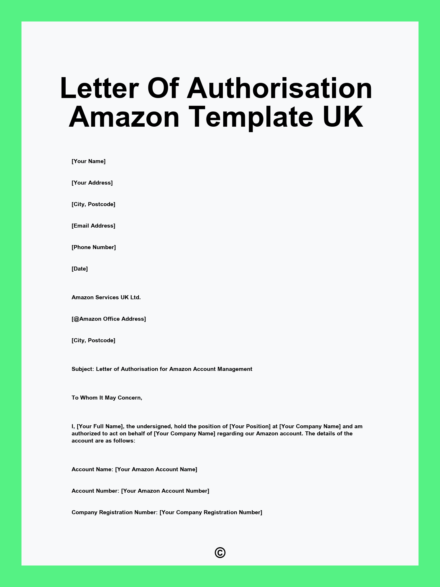 Letter Of Authorisation Amazon Template UK