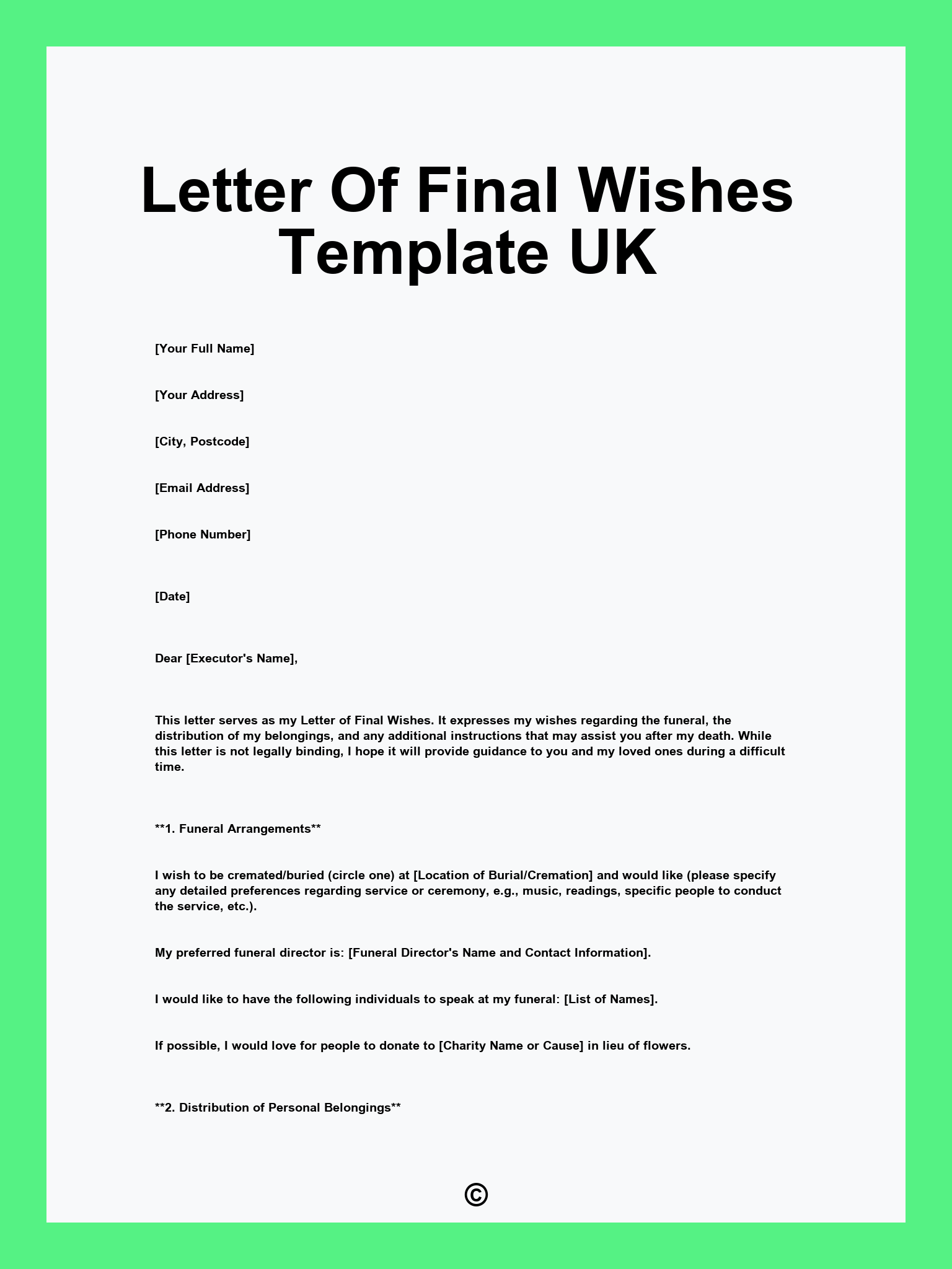 Letter Of Final Wishes Template UK