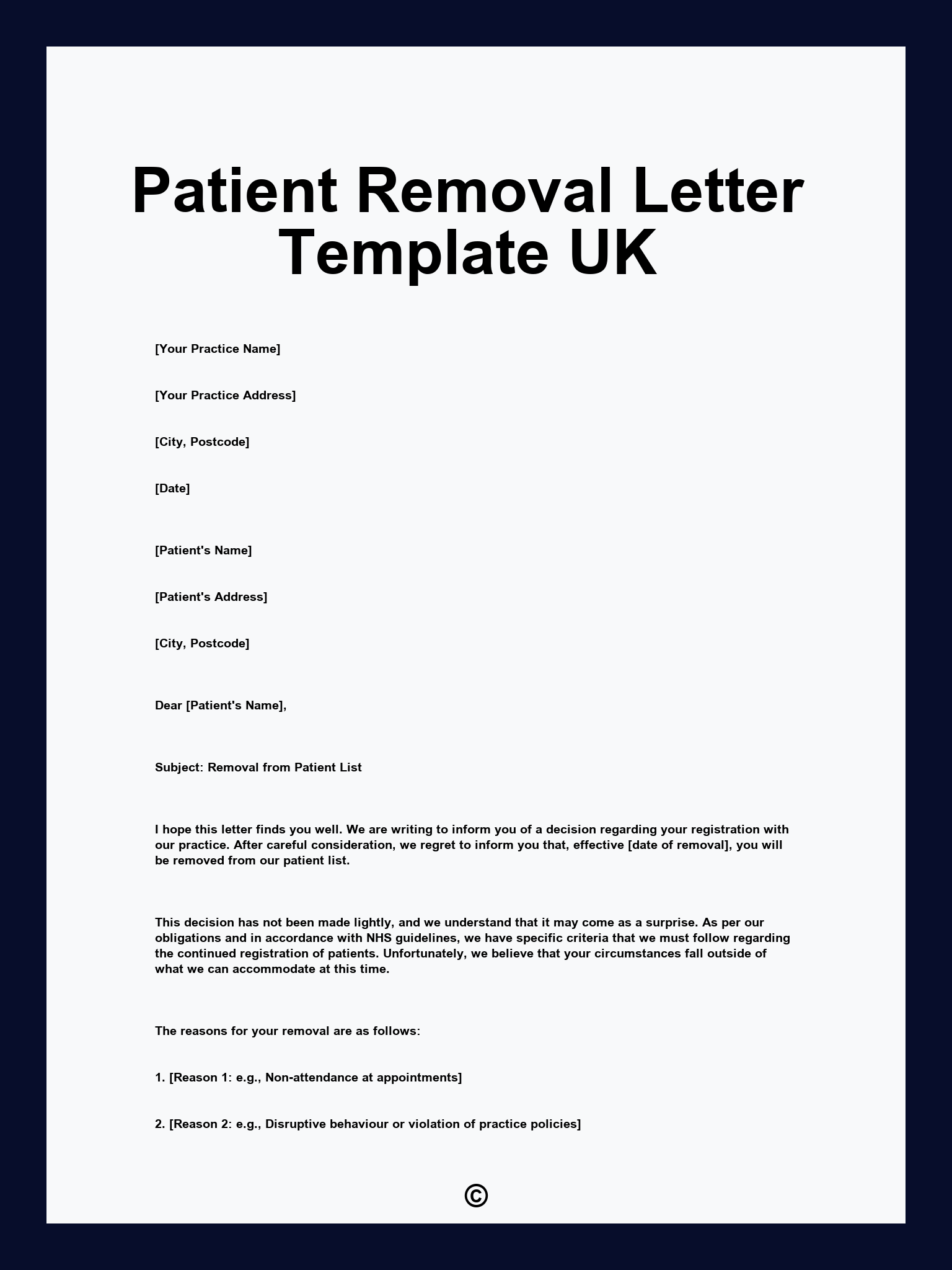 Patient Removal Letter Template UK