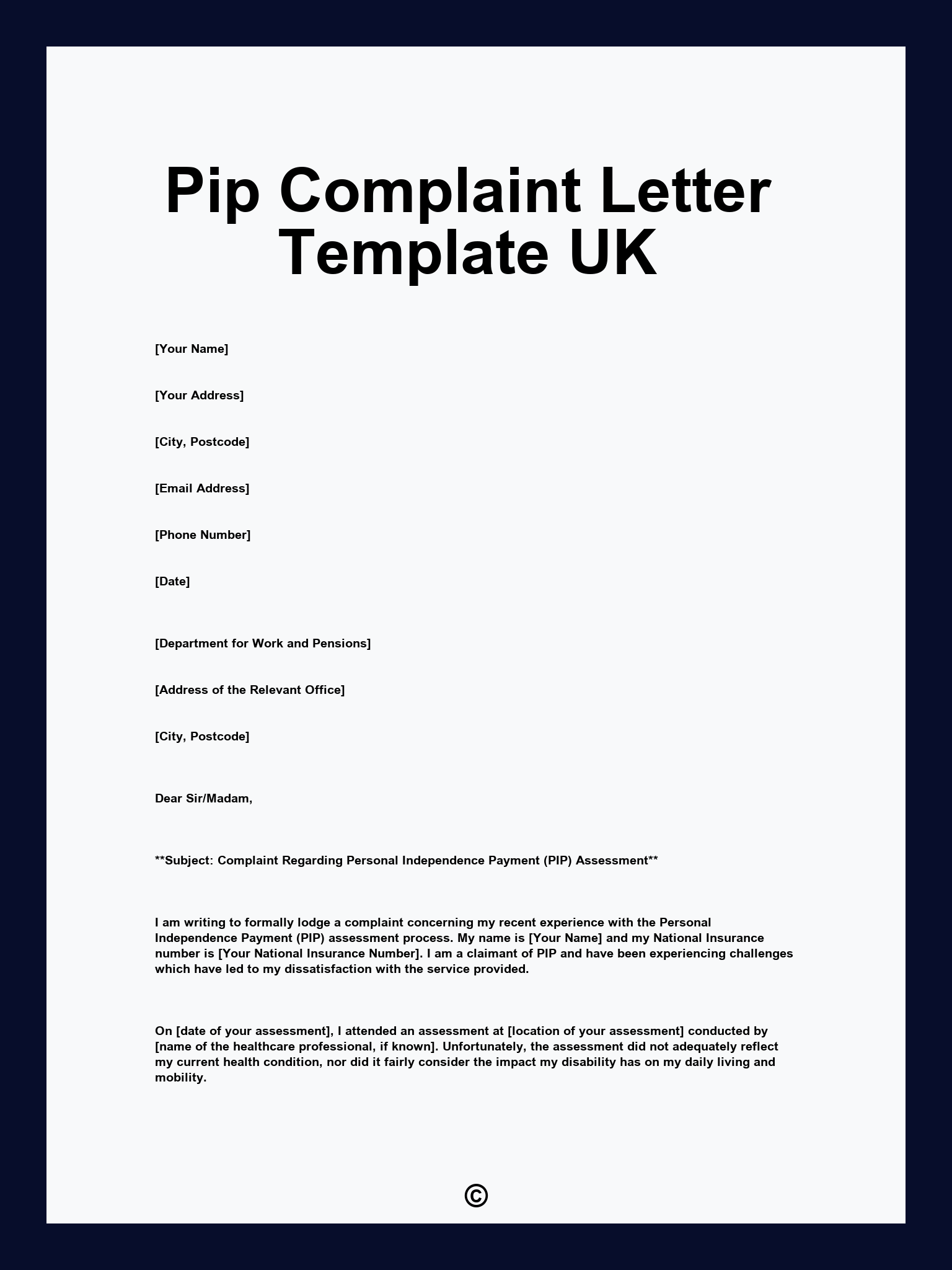 Pip Complaint Letter Template UK