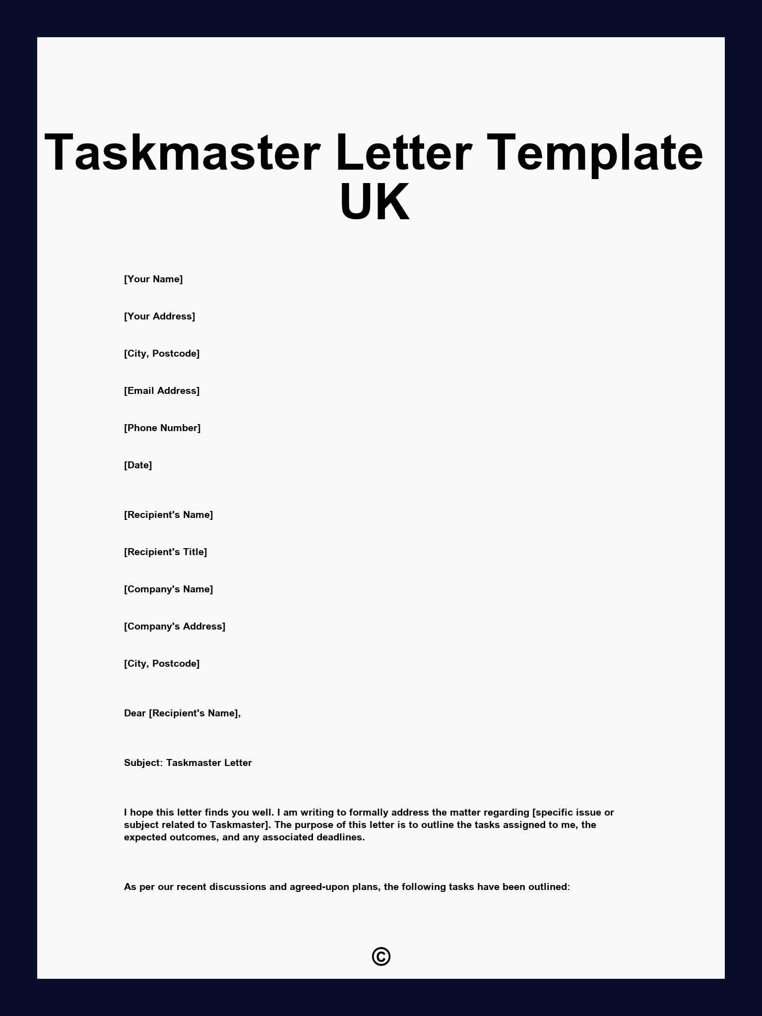 Taskmaster Letter Template UK